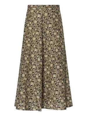 ME+EM Floral-print Cotton And Silk-blend Midi Skirt - Green/multi