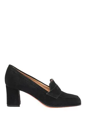 Santoni Suede High-heel Loafer Pumps - Black
