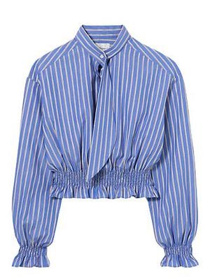 Claudie Pierlot Striped Tie-neck Cotton-poplin Shirt - Multicolored