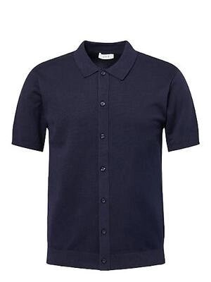 ARNE Classic-collar Ribbed-trim Cotton Shirt - Navy