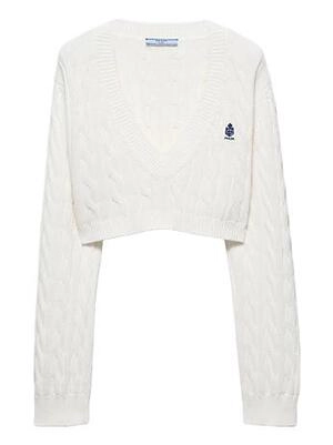 Prada V-neck Cable-knit Cotton Jumper - White