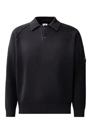 C.P. COMPANY Ribbed Polo Shirt With Lens Detail - Blue