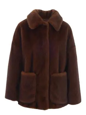 Herno Short Faux Fur Coat With Classic Collar - Brown