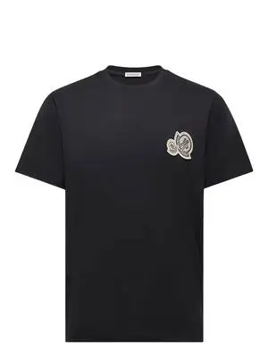 Moncler Cotton T-shirt With Double Logo Patch In White Black