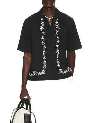 Commas Palm Embroidery Bowling Shirt - Black