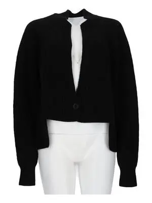 NUDE Ribbed Mini Knit Cardigan In 100% Virgin Wool - Black