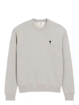 AMI Paris Logo Embroidered Crew Neck Sweater - Grey