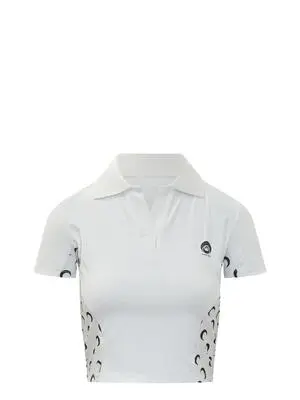 MARINE SERRE Ribbed Polo Shirt With Moon Inserts - Bianco