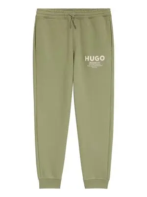 Hugo Logo-print Tracksuit Bottoms In Cotton Terry - Beige