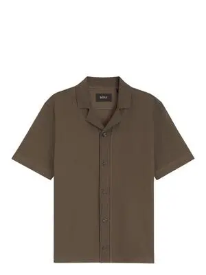 BOSS Regular-fit Shirt In Textured Cotton - Brown