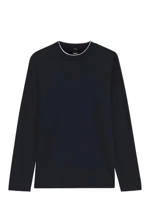 BOSS Long-sleeved T-shirt In Mercerized Cotton With Contrast Trim - Dark Blue