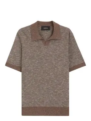 BOSS Wool Jacquard Johnny Collar Sweater - Brown