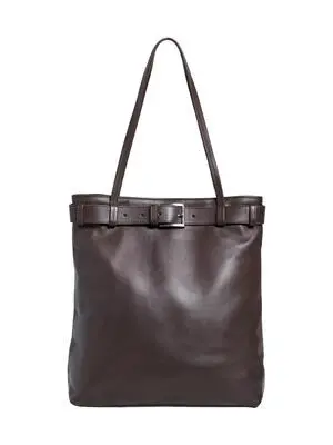 ST. AGNI Belt Detail Leather Tote - Coffee