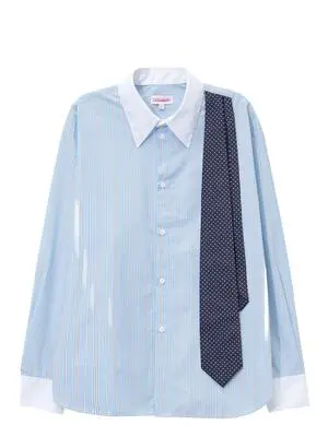 CHARLES JEFFREY Late To Work" Striped Shirt With Tie Detail - Blue