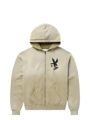ONE OF THESE DAYS Zip Up Hoodie With Graphic Detail - Tan