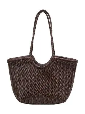 RIMINI Genuine Leather Hand Woven Shopping Bag Dark - Brown