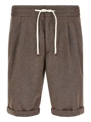 Brunello Cucinelli Linen And Wool Chevron Weave Bermuda Shorts - Brown
