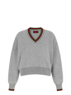 Gucci Mélange Cotton Jersey Sweatshirt With Web Piping - Gray