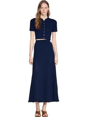 Sandro Pointelle Knit Maxi Skirt - Navy Blue