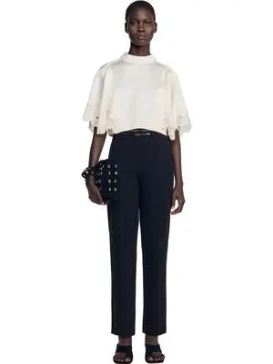 Sandro Stretch Straight-leg Trousers With Buckled Waist - Black