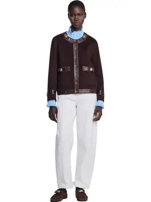 SANDRO Sandro Short Coat With Lambskin And Metal Buckle Details