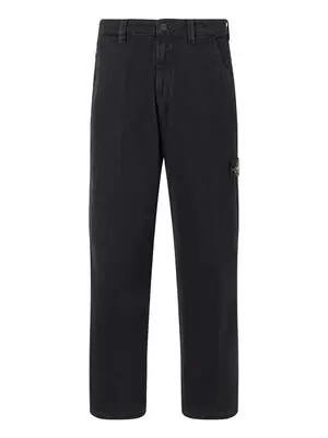 Stone Island Logo-appliquéd Straight-leg Cotton-canvas Trousers - Black