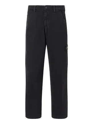 Stone Island Logo-appliquéd Straight-leg Cotton-canvas Trousers - Black