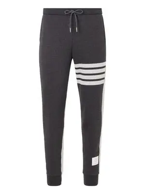 Thom Browne Tapered Striped Cotton-jersey Sweatpants - Gray