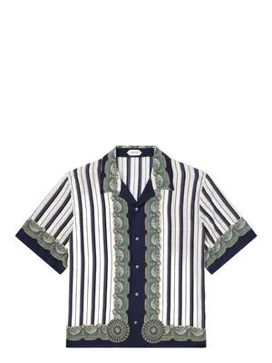 Versace Striped Silk-crepe De Chine Shirt - Navy