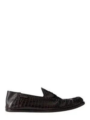 TOM FORD Sebastian Croc-effect Leather Loafers - Brown