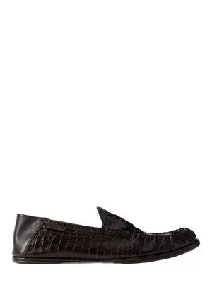 TOM FORD Sebastian Croc-effect Leather Loafers - Dark Brown