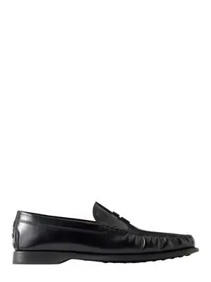 TOD'S Logo-debossed Gathered Leather Loafers - Black