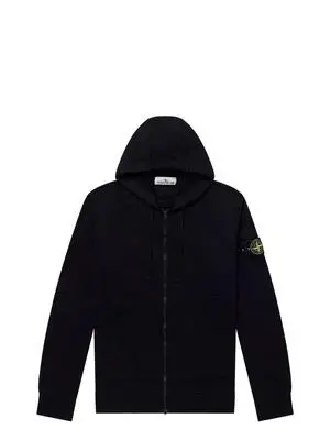 Stone Island Logo-appliquéd Cotton-jersey Zip-up Hoodie - Black