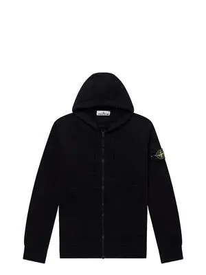 Stone Island Logo-appliquéd Cotton-jersey Zip-up Hoodie - Black