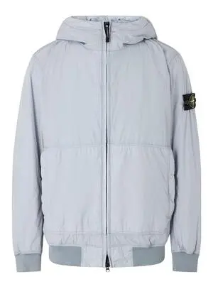 Stone Island Logo-appliquéd Garment-dyed Crinkled Shell Hooded Jacket - Light Blue