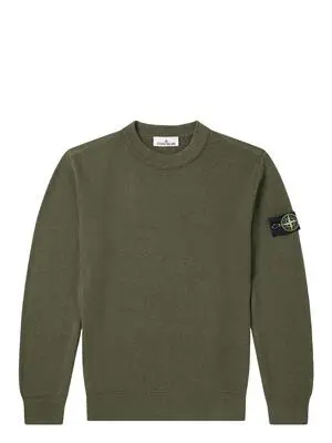 Stone Island Logo-appliquéd Ribbed Cotton Sweater - Green