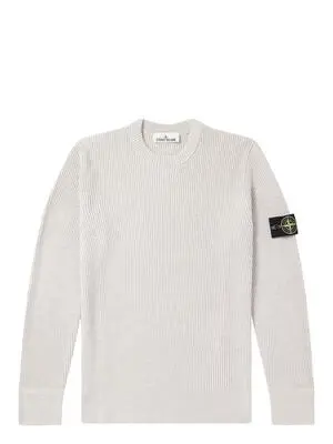 Stone Island STONE ISLAND Logo-Appliquéd Ribbed Virgin Wool Sweater Gray