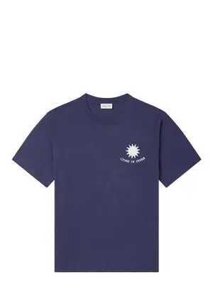 Frescobol Carioca Dinis Clube De Praia Printed Cotton And Linen-blend Jersey T-shirt - Blue