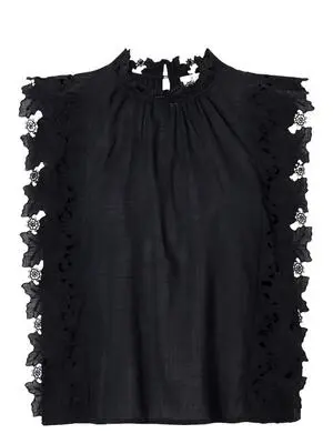 Sea Eleannora Lace-trimmed Cotton Tank - Black