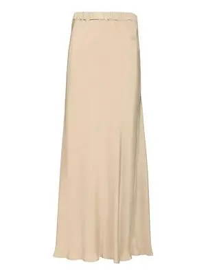 Max Mara Long Silk Skirt With Embroidered Logo - Cream