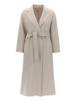 Max Mara Esturia' Wool Coat With Belt - Cream