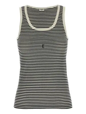 SAINT LAURENT SAINT LAURENT Striped Cassandre Logo Tank Top