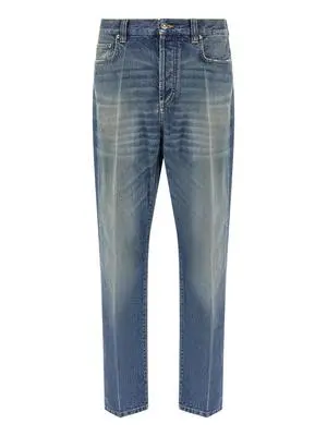 Versace Distressed Straight Leg Jeans - Blue