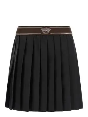 Versace Pleated Mini Skirt With Medusa Embroidery - Black
