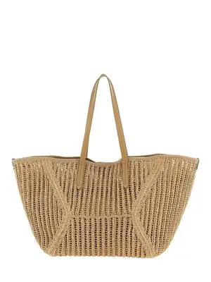 Brunello Cucinelli BRUNELLO CUCINELLI Large Woven Raffia Shoulder Bag Cream