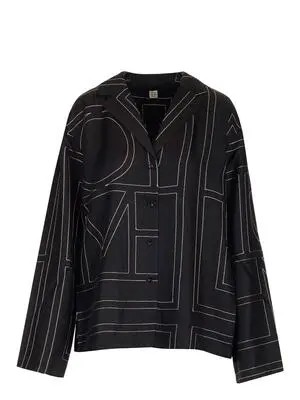 TOTEME Silk Twill Monogram Shirt - Black