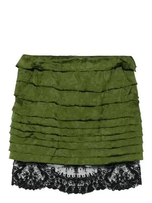 Saint Laurent Jacquard Miniskirt With Lace Trim - Green