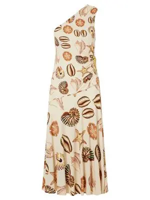Farm Rio Embellished One-shoulder Printed Midi Dress - Neutrals