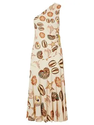 Farm Rio Embellished One-shoulder Printed Midi Dress - Sand