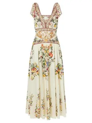 Camilla Printed Embellished Linen And Silk-blend Maxi Dress - Neutrals